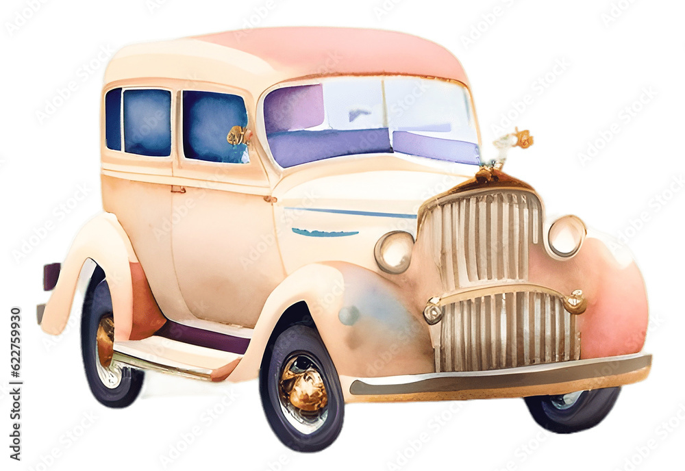 Retro car illustration - watercolor - vintage car - wedding car - just ...