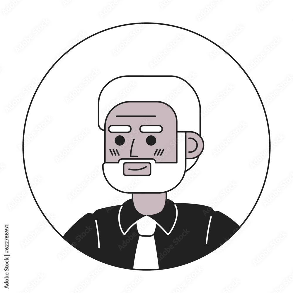 Old man with silver hair and beard monochrome flat linear character ...