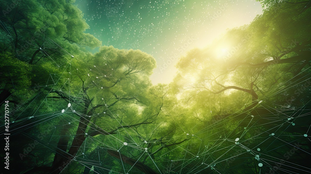 nature-inspired background for a tech website with interconnected nodes ...