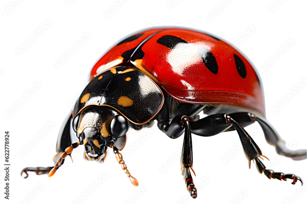 A ladybug crawling, showcasing its red and black spotted exoskeleton ...