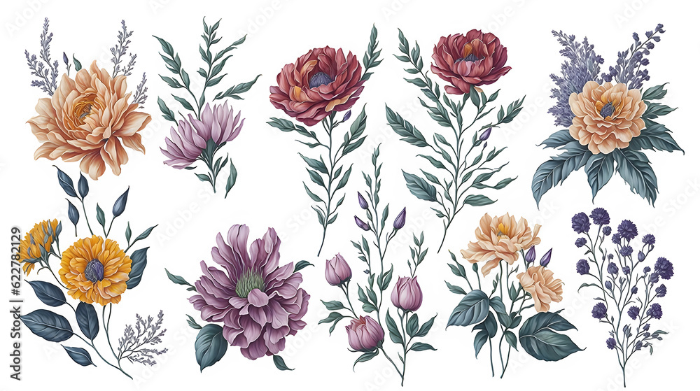 Watercolor Clipart, Watercolor Floral Elements, Watercolor Floral ...