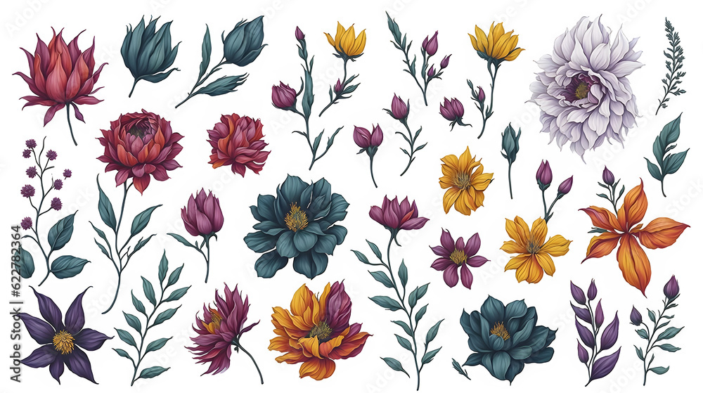 Watercolor Floral Elements, Watercolor Clipart, Colorful Flowers ...