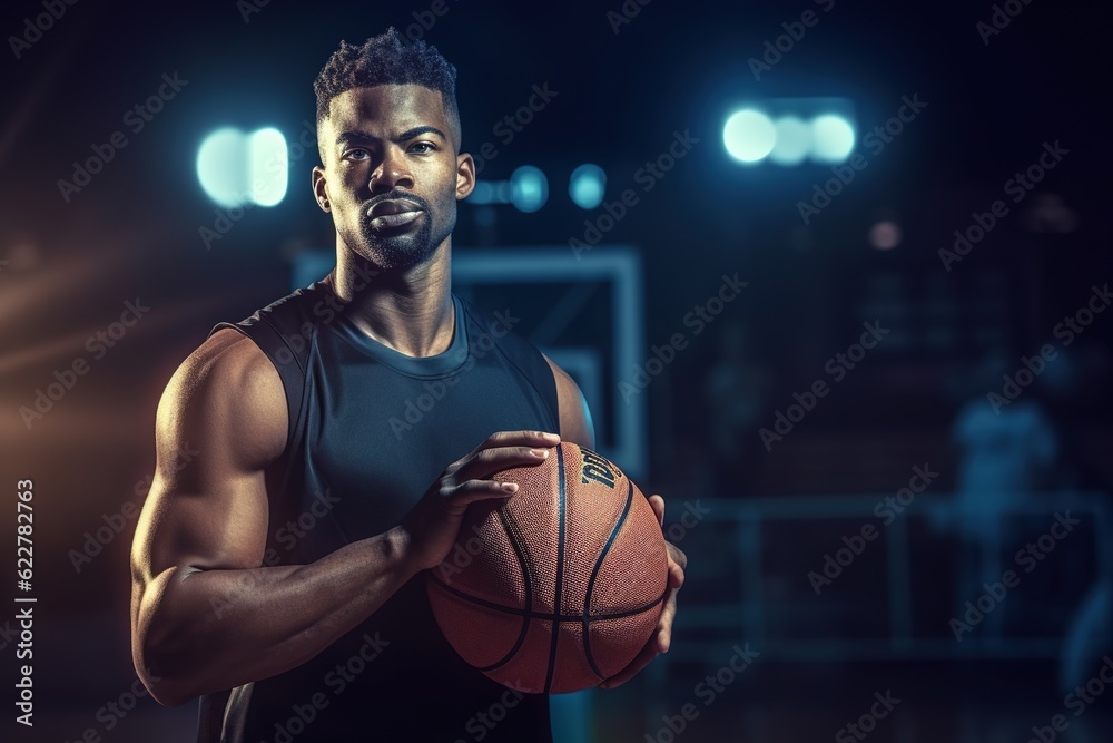 Portrait of afro american male basketball player with a ball over ...