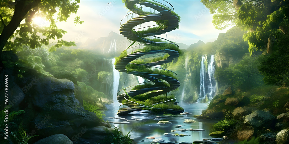 DNA Science, Twisting helical structure of DNA with colorful base pairs ...