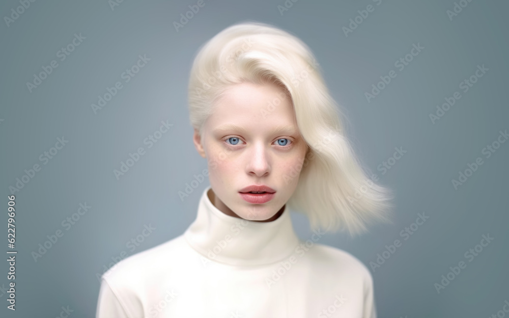 Female albino fashion model. Young woman with light skin and hair ...