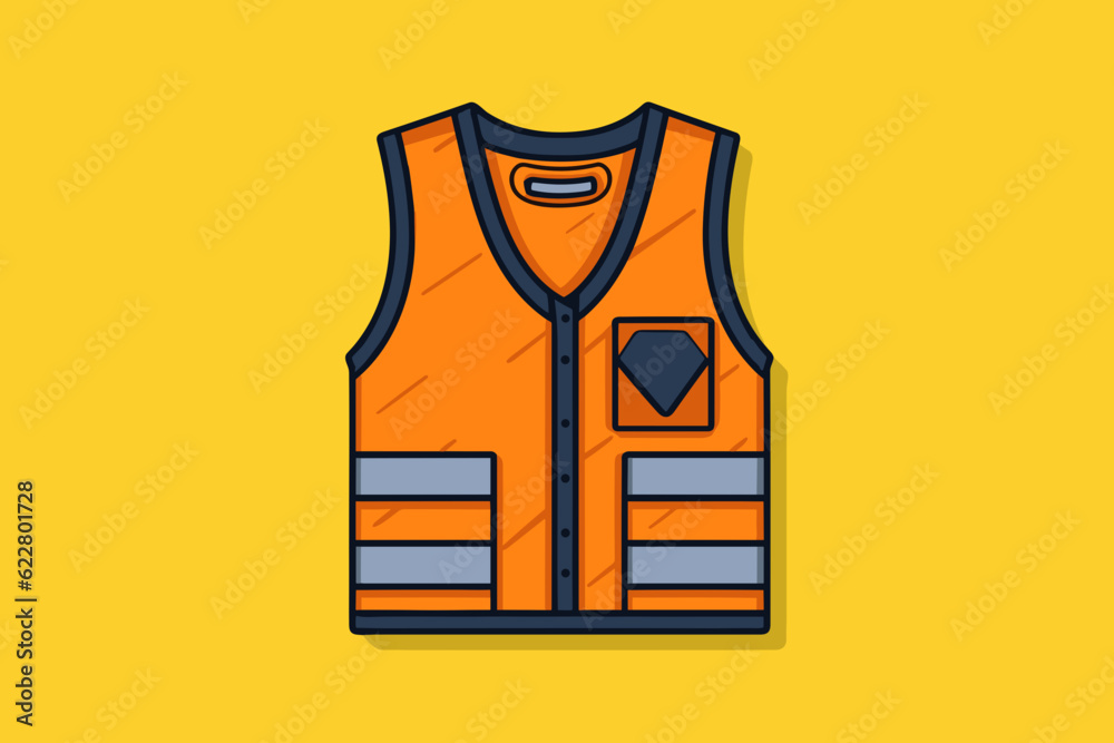 Doodle inspired Construction vest, cartoon sticker, sketch, vector ...