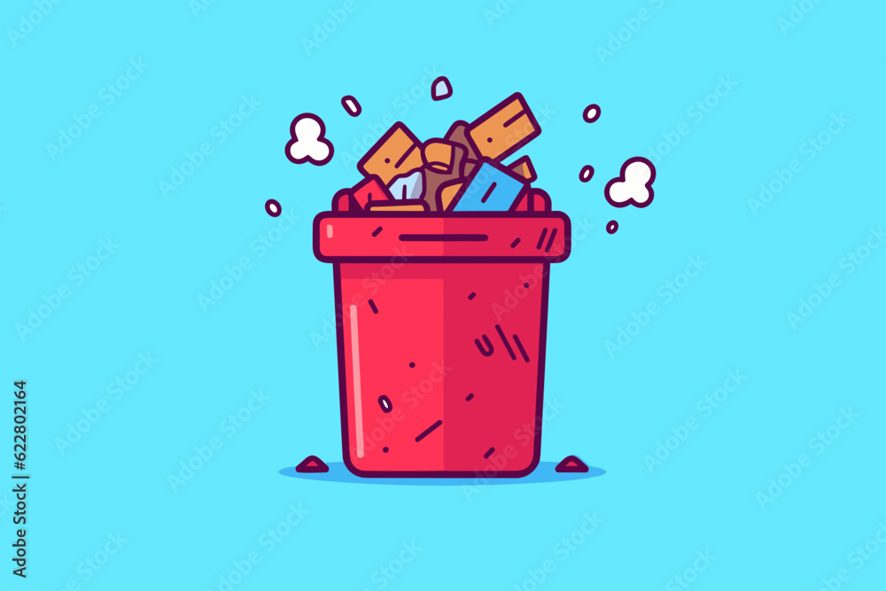Doodle inspired Bin, cartoon sticker, sketch, vector, Illustration ...