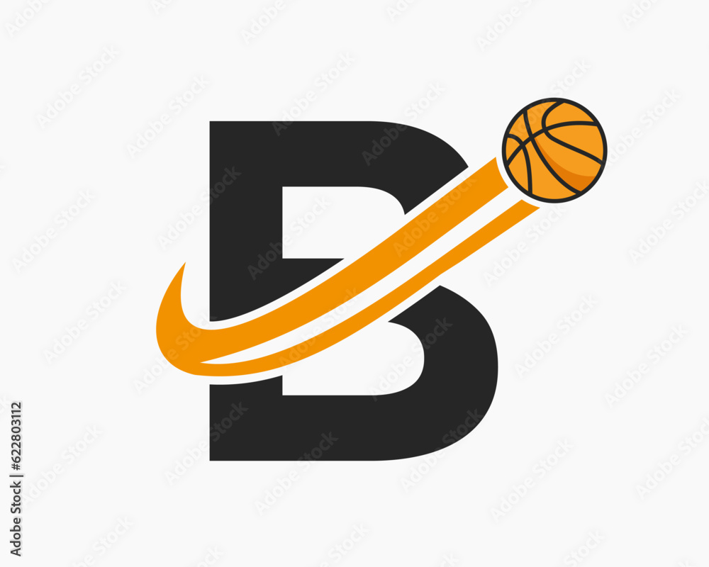 Initial Letter B Basketball Logo Concept With Moving Basketball Icon ...