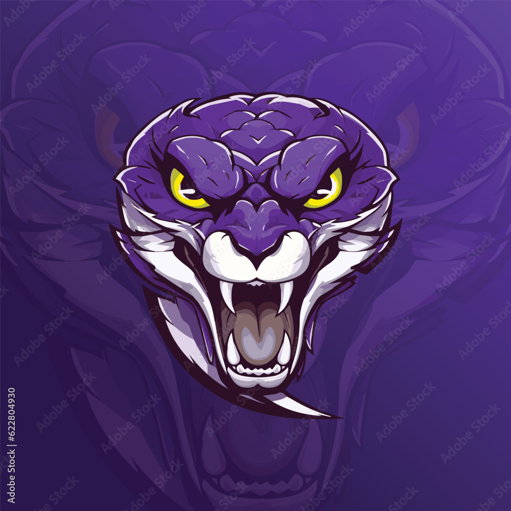 Purple Viper Snake Front view, Snake gaming mascot design vector ...