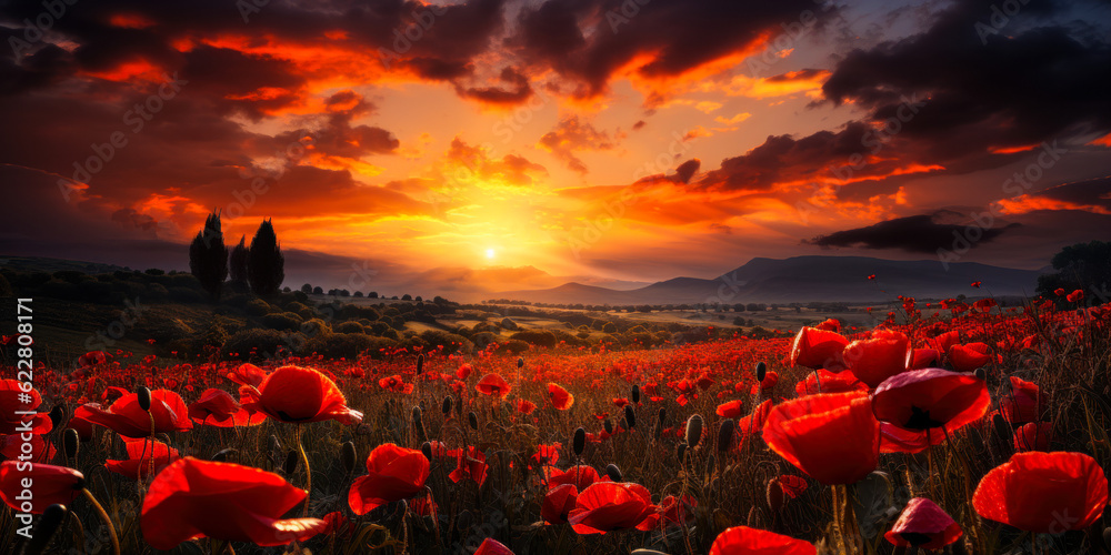 Photo Lest We Forget: Sunset Tribute with Poppy Field and WW2 Planes on ...