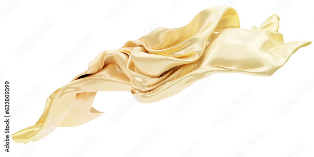 An animated golden silk fabric design, depicted in 3D, simulating its ...