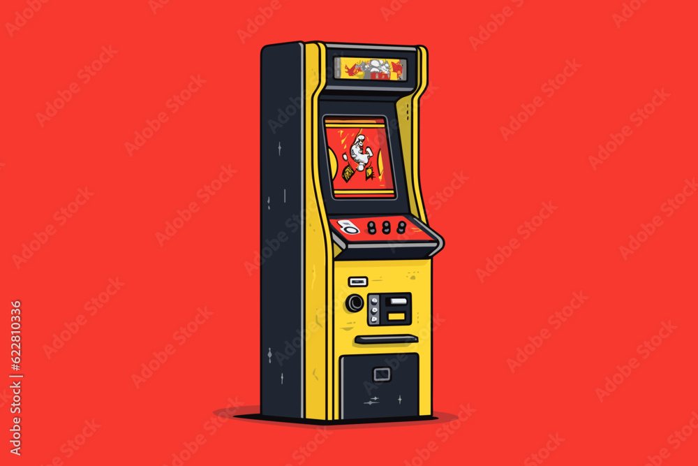 Doodle inspired Arcade cabinet, cartoon sticker, sketch, vector ...