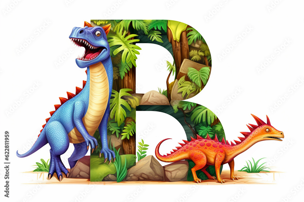 Colorful dinosaur letter B for kids isolated on white background, funny ...
