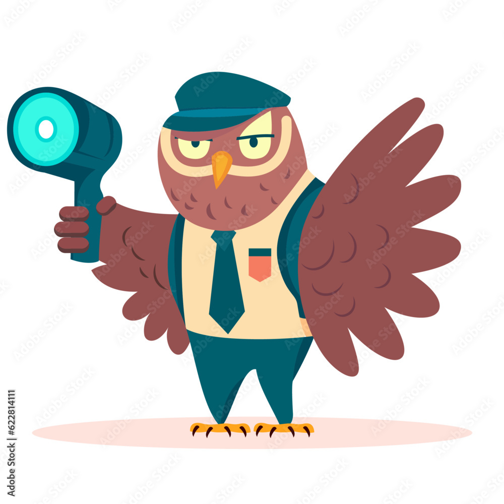 Owl police officer holding Radar speed gun flat style stock vector ...