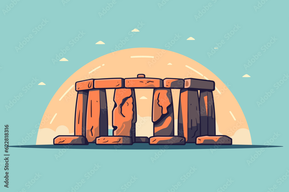 Doodle inspired Stonehenge, cartoon sticker, sketch, vector ...