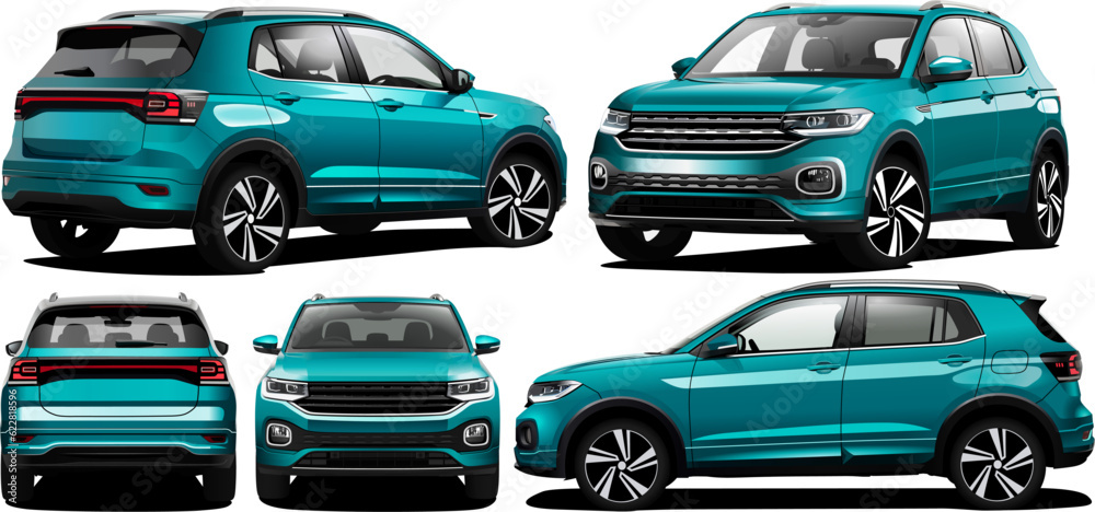 Realistic Vector Car SUV Isolated cyan color with 3d perspective and ...