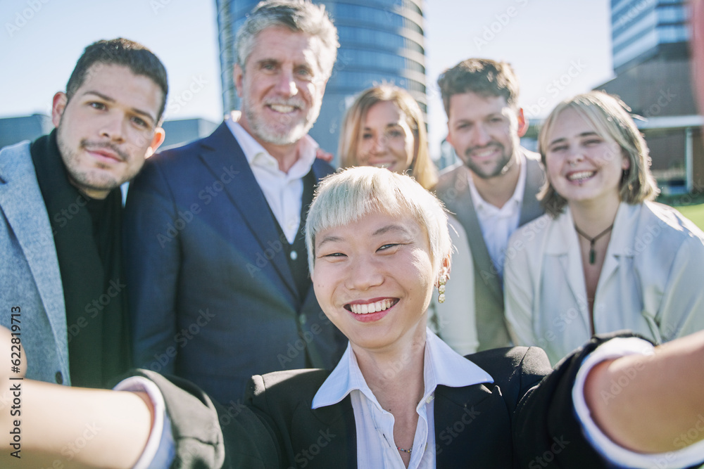 Multicultural community of people smiling together at camera - Happy ...
