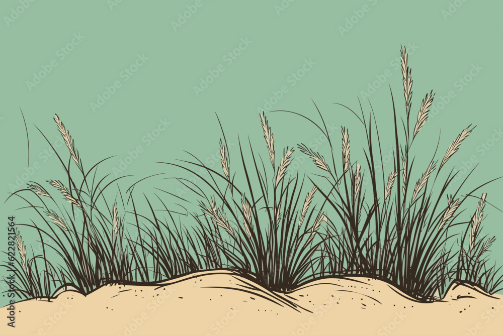 Doodle inspired Beach grass, cartoon sticker, sketch, vector ...