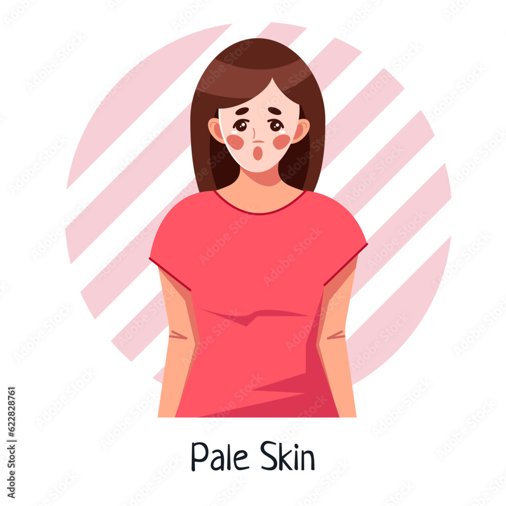 A sick woman with pale skin . A symptom of anemia, gastritis, stomach ...