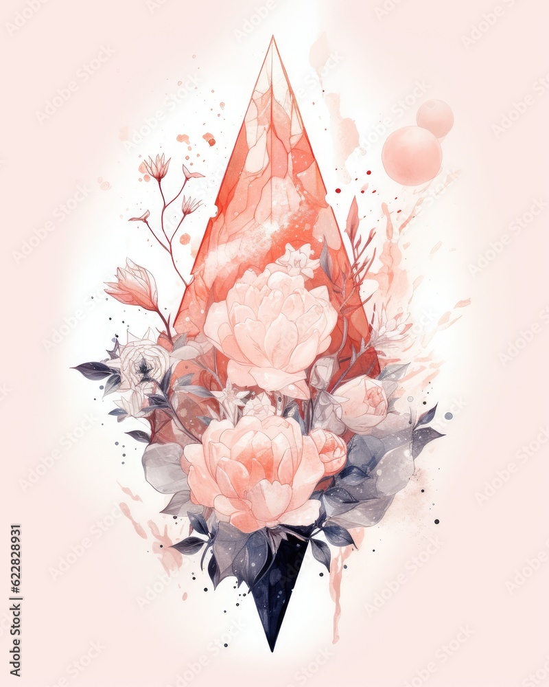 Delicate ink illustration of diamond rose emblem Stock Illustration ...