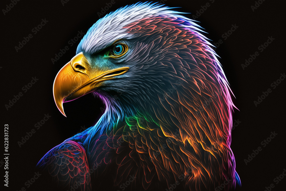 Bald eagle bird neon face high resolution ai generated art Stock ...