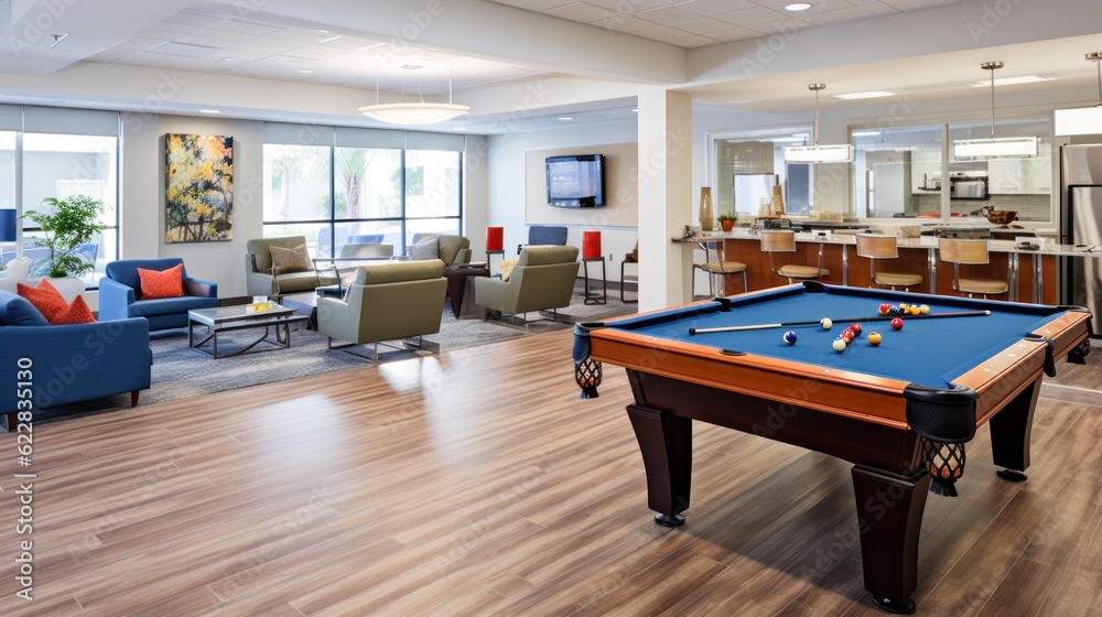 Game room with a pool table, a foosball table, and other entertaining ...