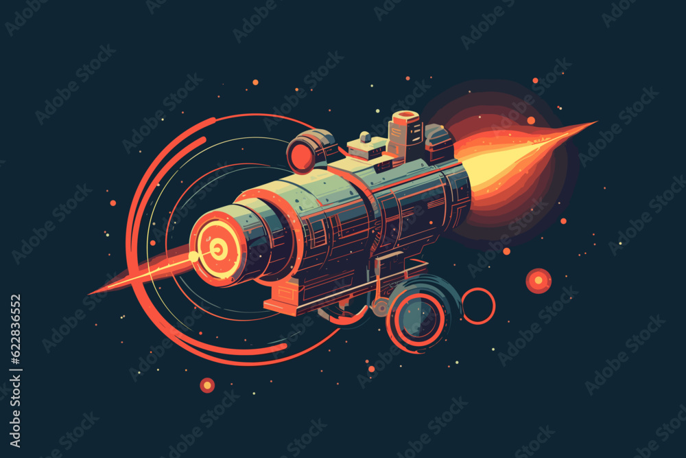 Doodle inspired Orbital laser cannon, cartoon sticker, sketch, vector ...