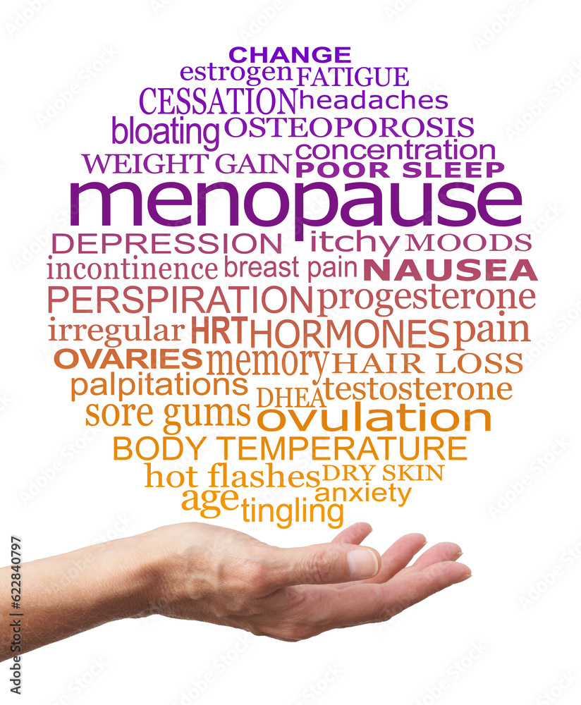 Female open palm hand with a perfect circular word cloud relevant to ...