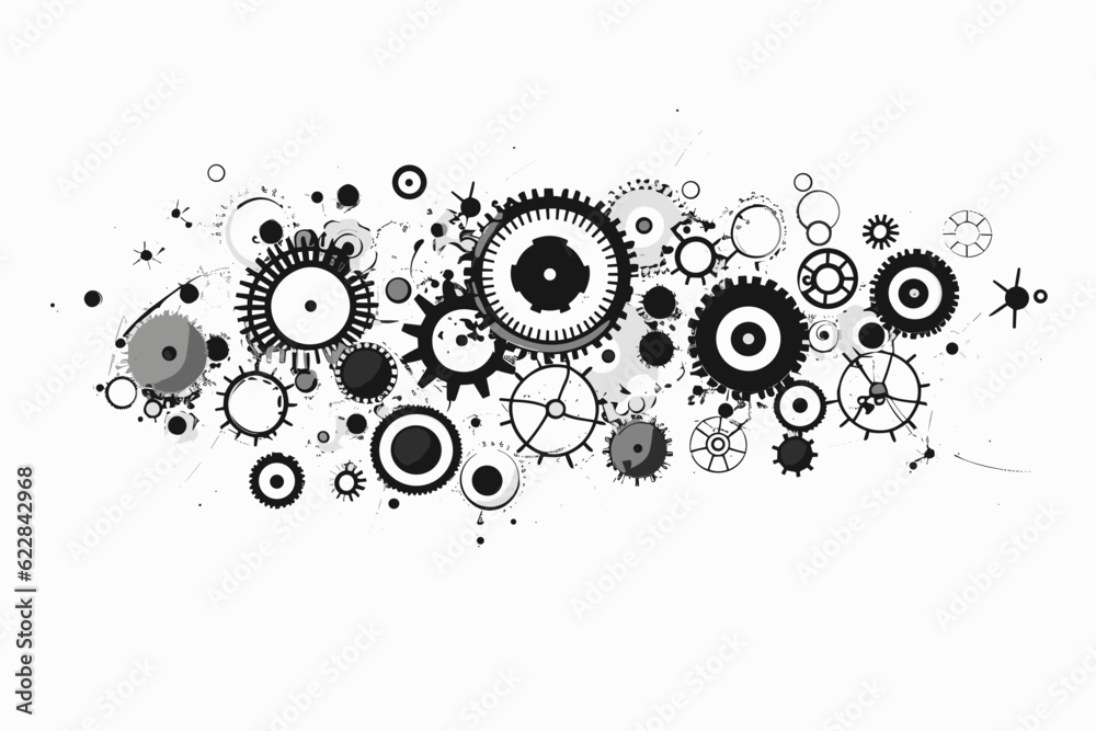Doodle inspired Cogs, cartoon sticker, sketch, vector, Illustration ...