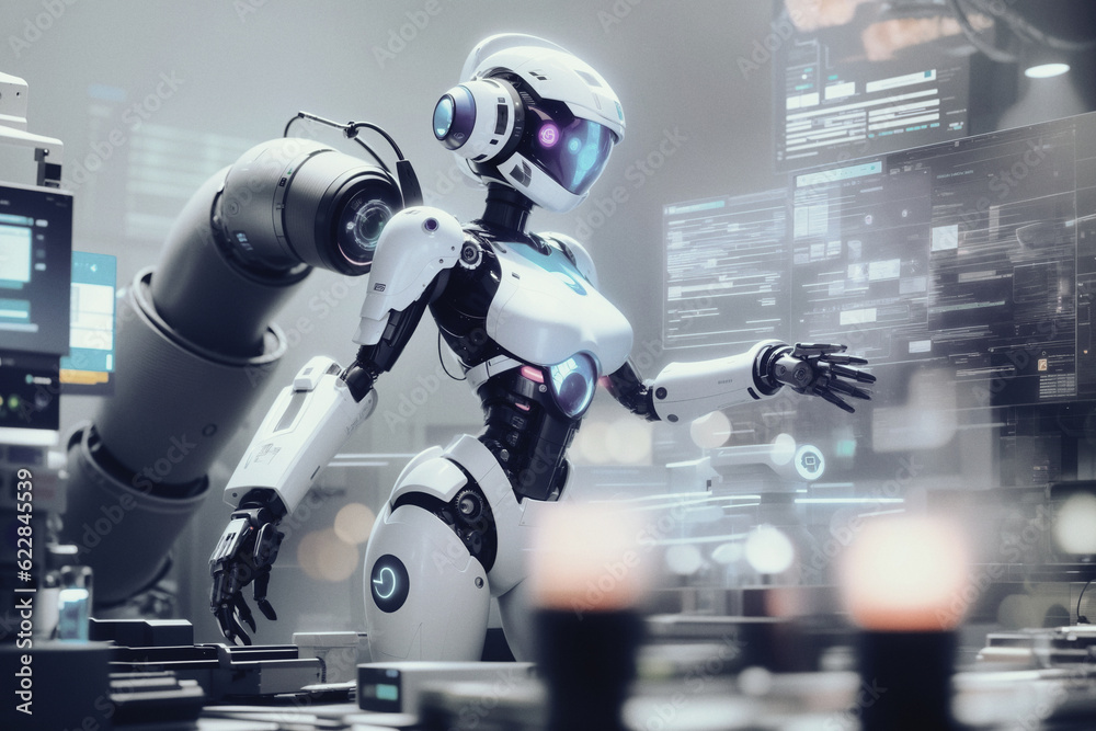 Futuristic Robot Scenarios - Artificial Intelligence Concepts Stock Illustration | Adobe Stock