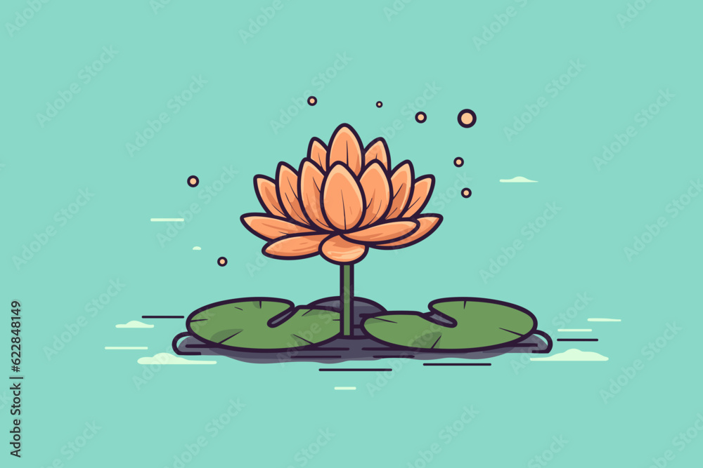 Doodle inspired Lilly Pad, cartoon sticker, sketch, vector ...