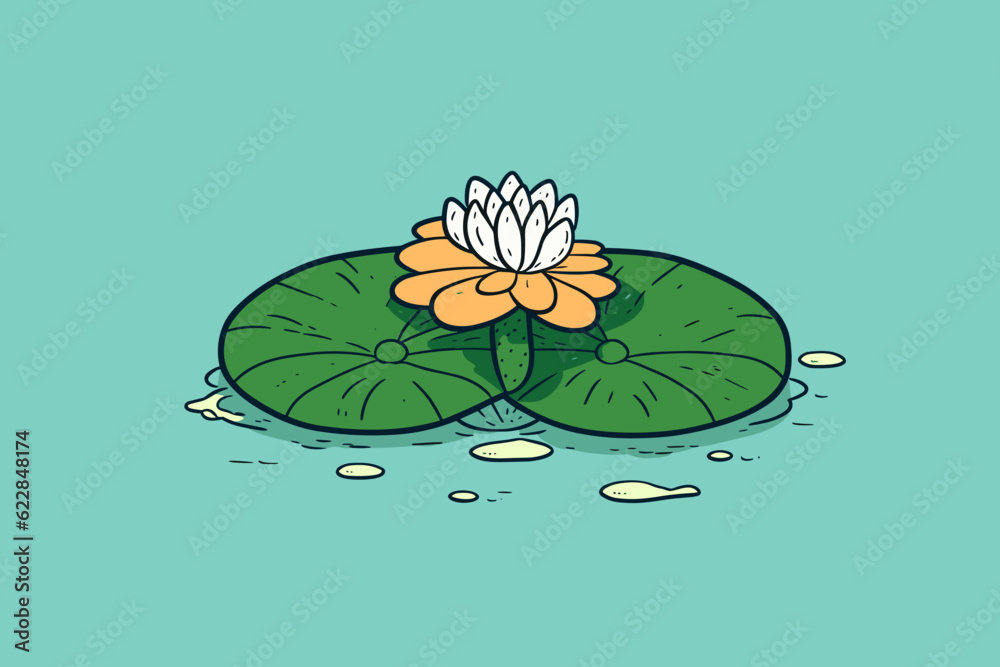 Doodle inspired Lilly Pad, cartoon sticker, sketch, vector ...