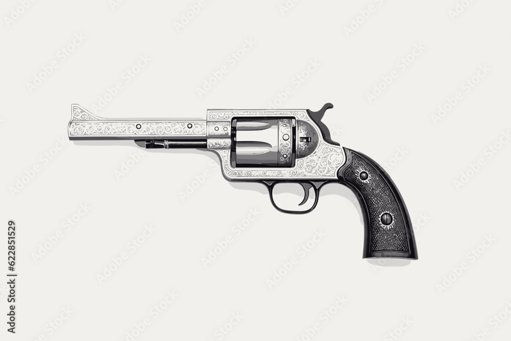 Doodle inspired Revolver, cartoon sticker, sketch, vector, Illustration ...