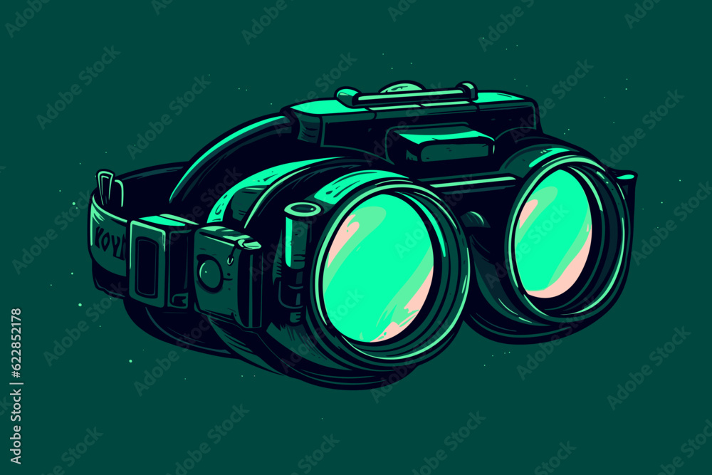 Doodle inspired Night vision goggles, cartoon sticker, sketch, vector ...