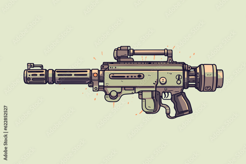 Doodle inspired Grenade launcher, cartoon sticker, sketch, vector ...
