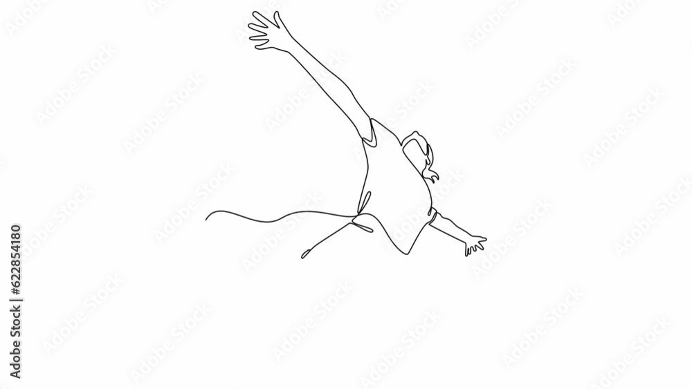 Self drawing animation of one single line draw Happy free people flying ...