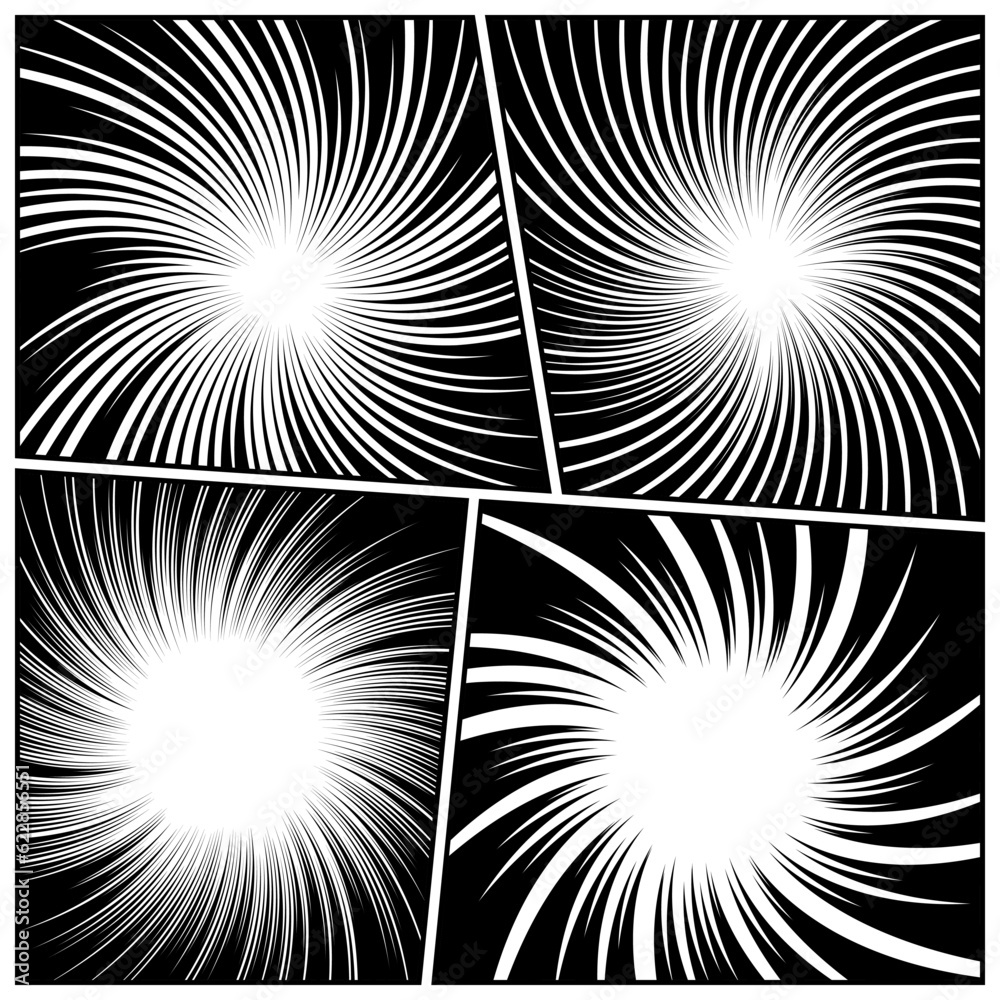 Twisted comic book radial rays, lines. Comics background with motion ...