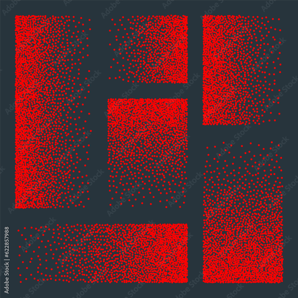 Stipple pattern, red dotted rectangular design elements. Stippling, dotwork drawing, shading ...