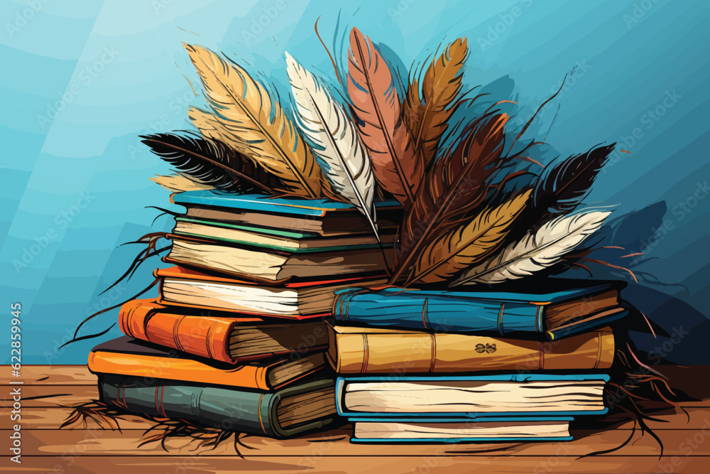 cartoon vector illustration of Colorful stack of books with open book ...
