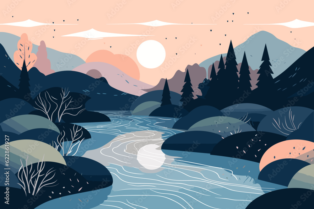Vetor de Doodle inspired Waterway, cartoon sticker, sketch, vector ...