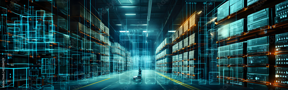 Futuristic Technology Retail Warehouse, a digital warehouse with ...