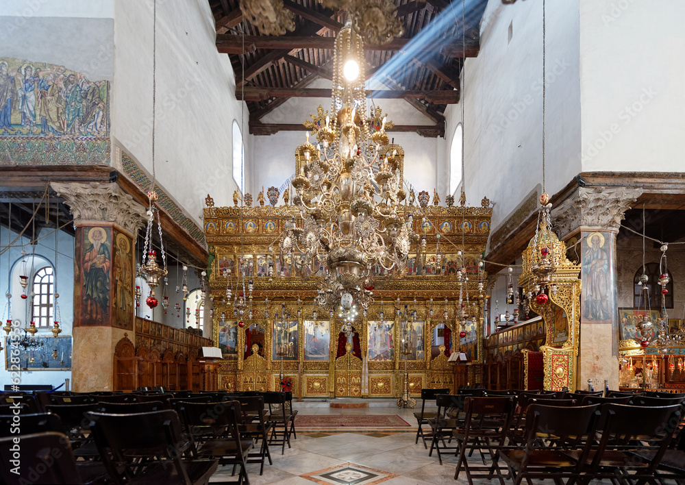 BETHLEHEM, ISRAEL - JUNE 24,2023:The altar of the Nativity church ...