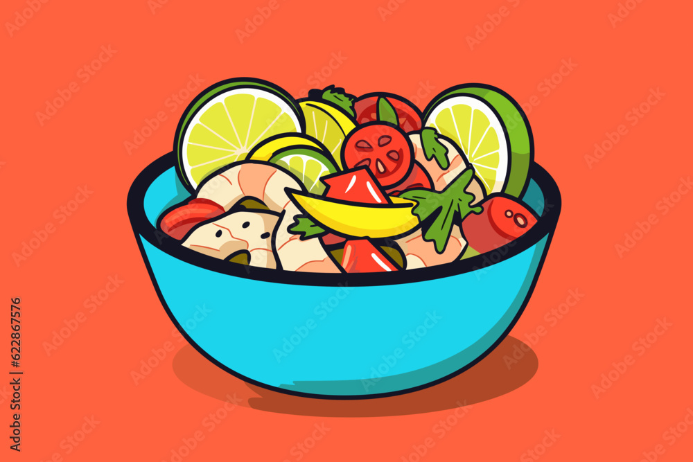 Doodle inspired Ceviche, cartoon sticker, sketch, vector, Illustration ...