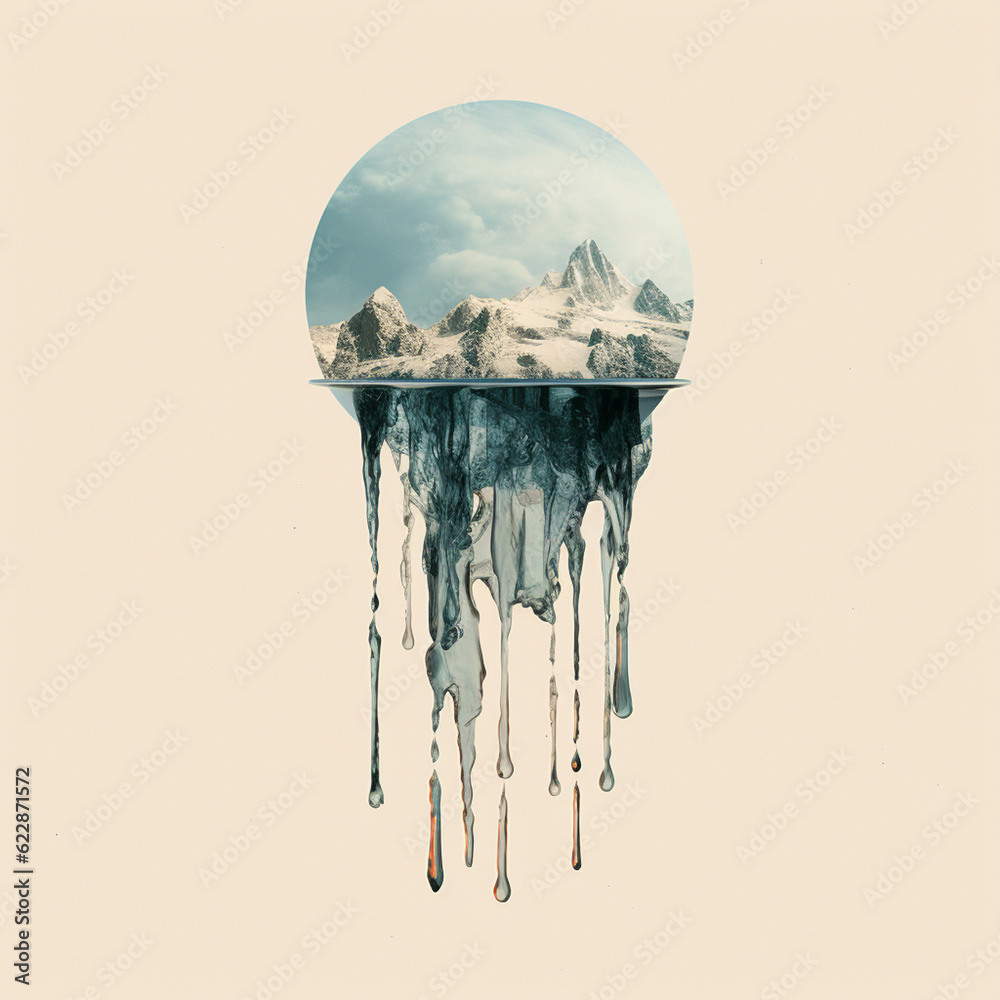 Ice Caps Melting Concept in Retro Collage Style Aesthetic - Antarctic ...