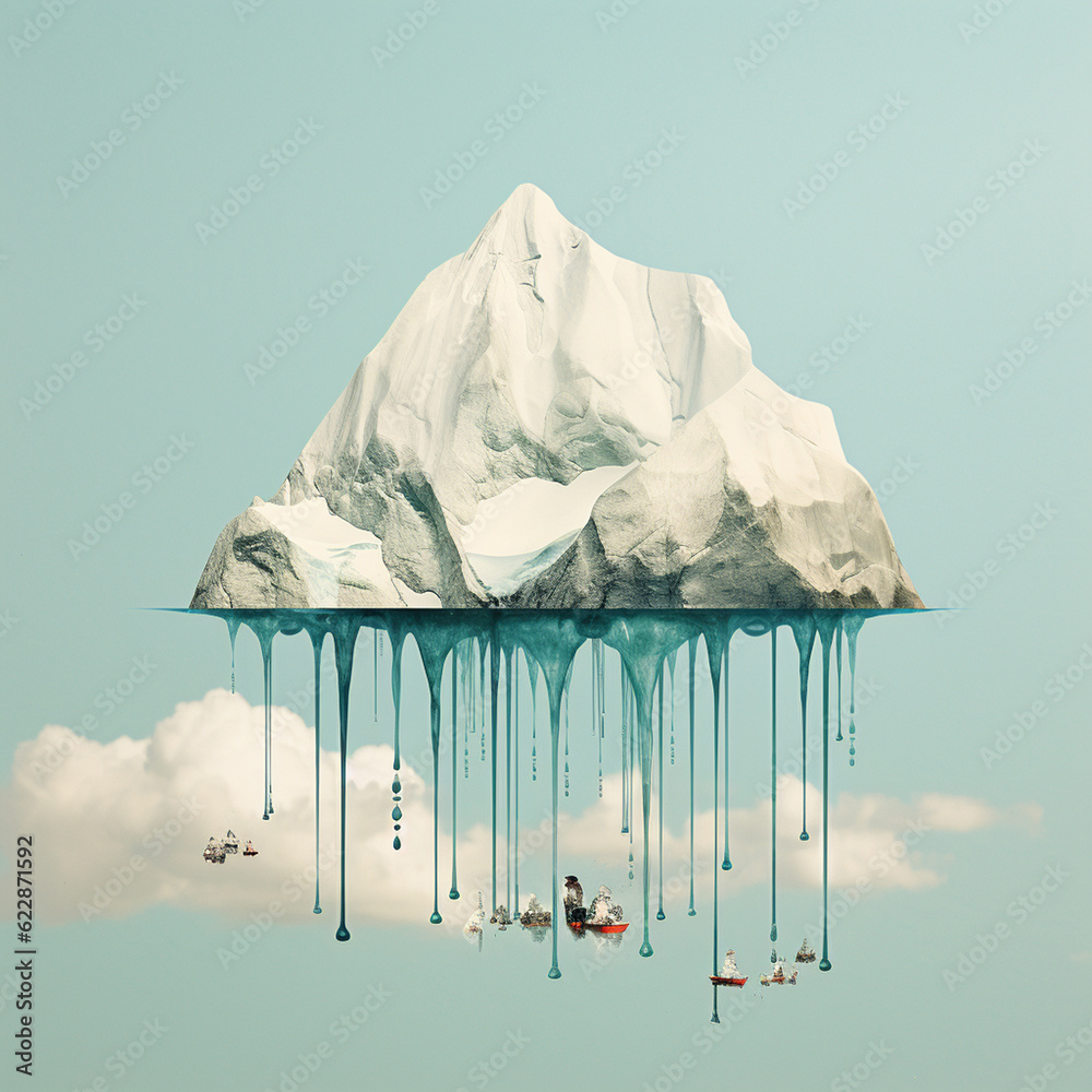 Ice Caps Melting Concept in Retro Collage Style Aesthetic - Antarctic ...