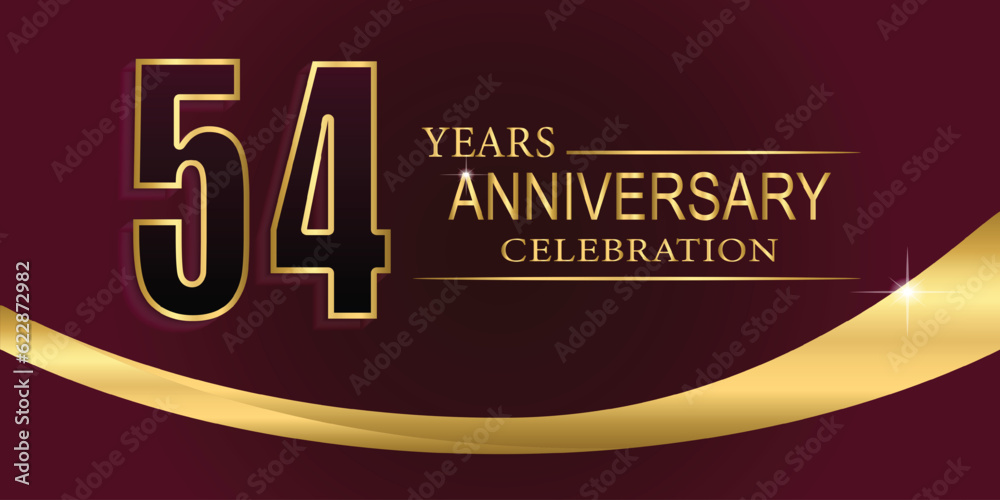 54th Year anniversary celebration background. Golden lettering and a ...