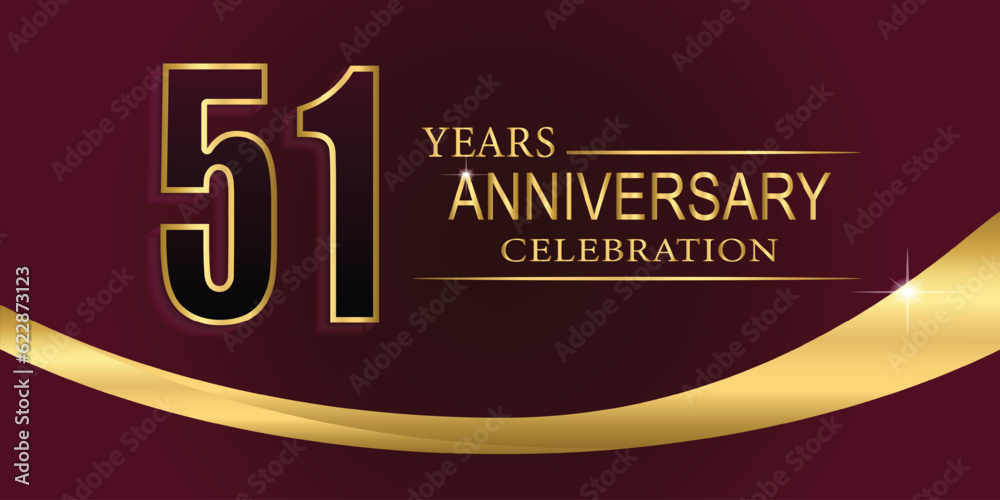 51th Year anniversary celebration background. Golden lettering and a ...