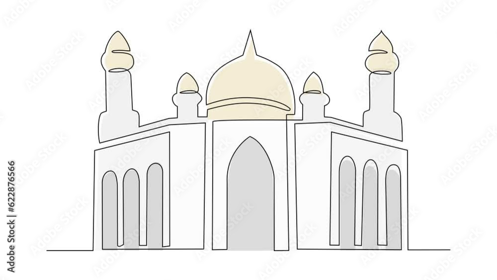 Animated self drawing of a mosque. Design of moslem place praying ...
