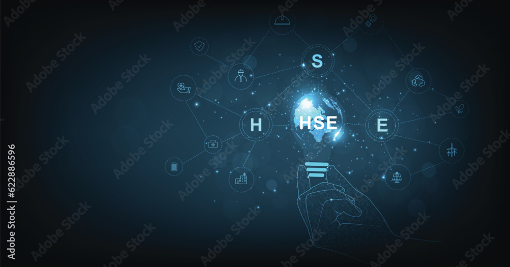 Health Safety and Environment (HSE) on the dark blue background. Health ...