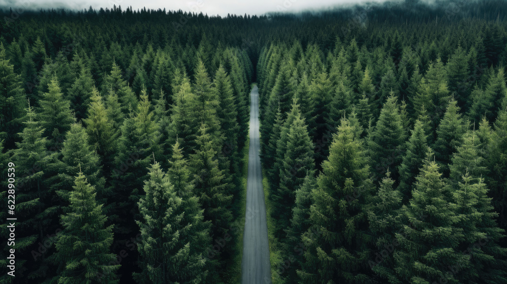 Top view of dark green forest landscape wallpaper art. Aerial nature ...
